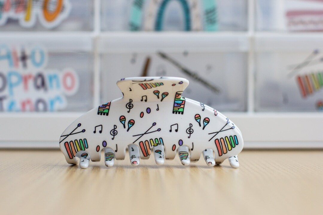 White Elementary Instruments Claw Clip | Music Hair Clip, Music Teacher ...