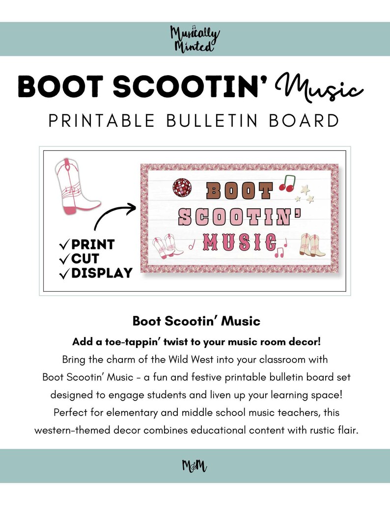 Pink Cowgirl: Boot Scootin Music Bulletin Board Set | Print and Cut ...