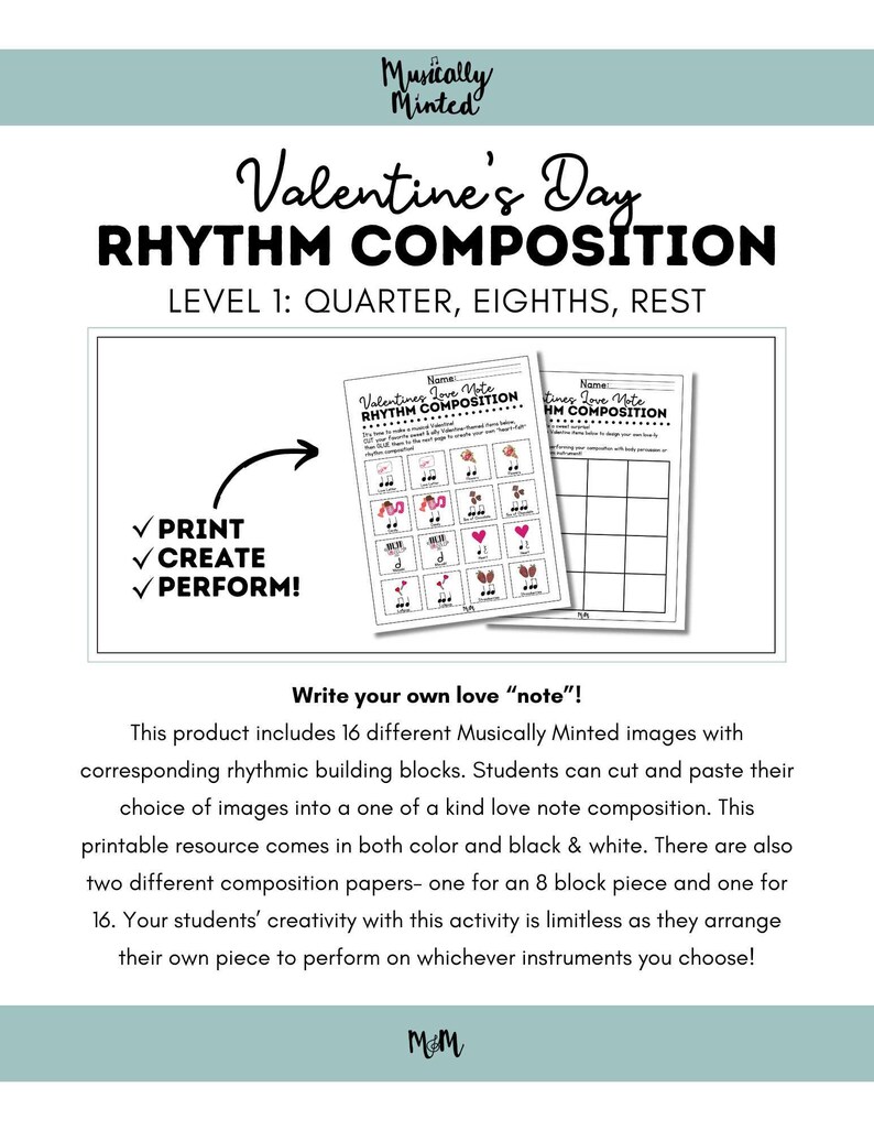 Valentines Day Cut & Glue | Rhythm Composition Activity | Level 1 ...