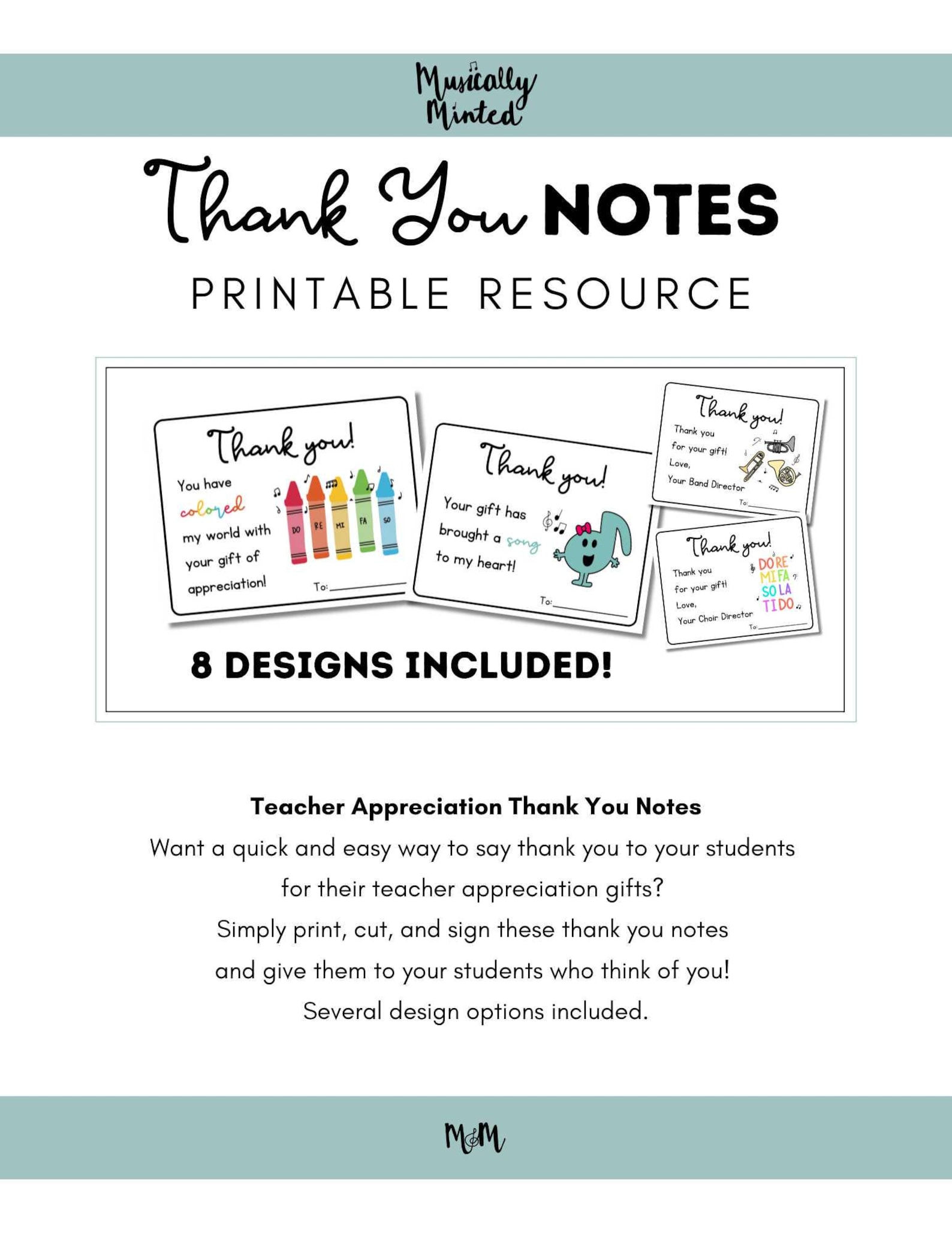 Musically Minted: Music Teacher Appreciation Thank You Notes DIGITAL ...