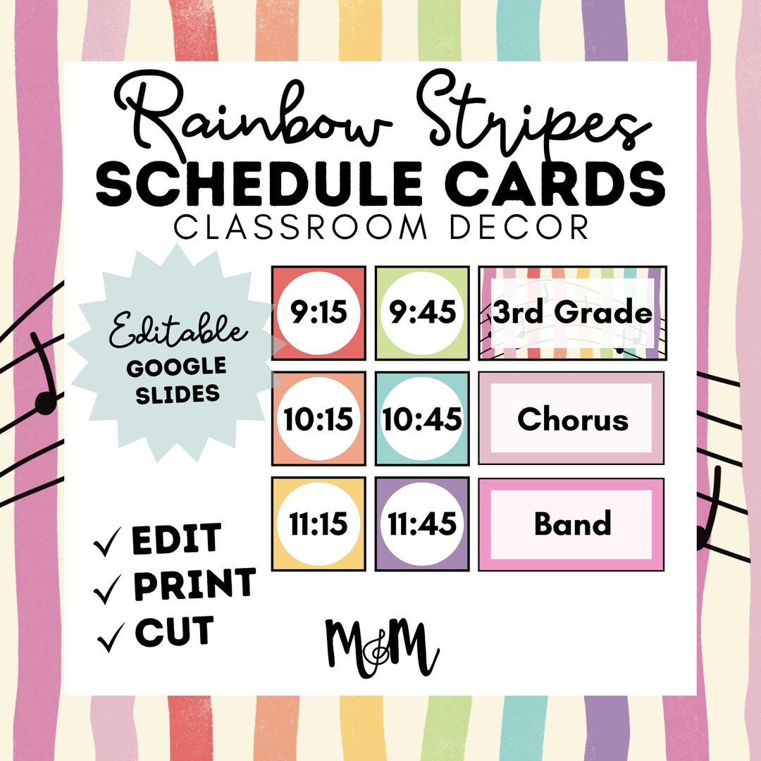 Rainbow Stripes: Pocket Chart Schedule Cards DIGITAL DOWNLOAD - Etsy