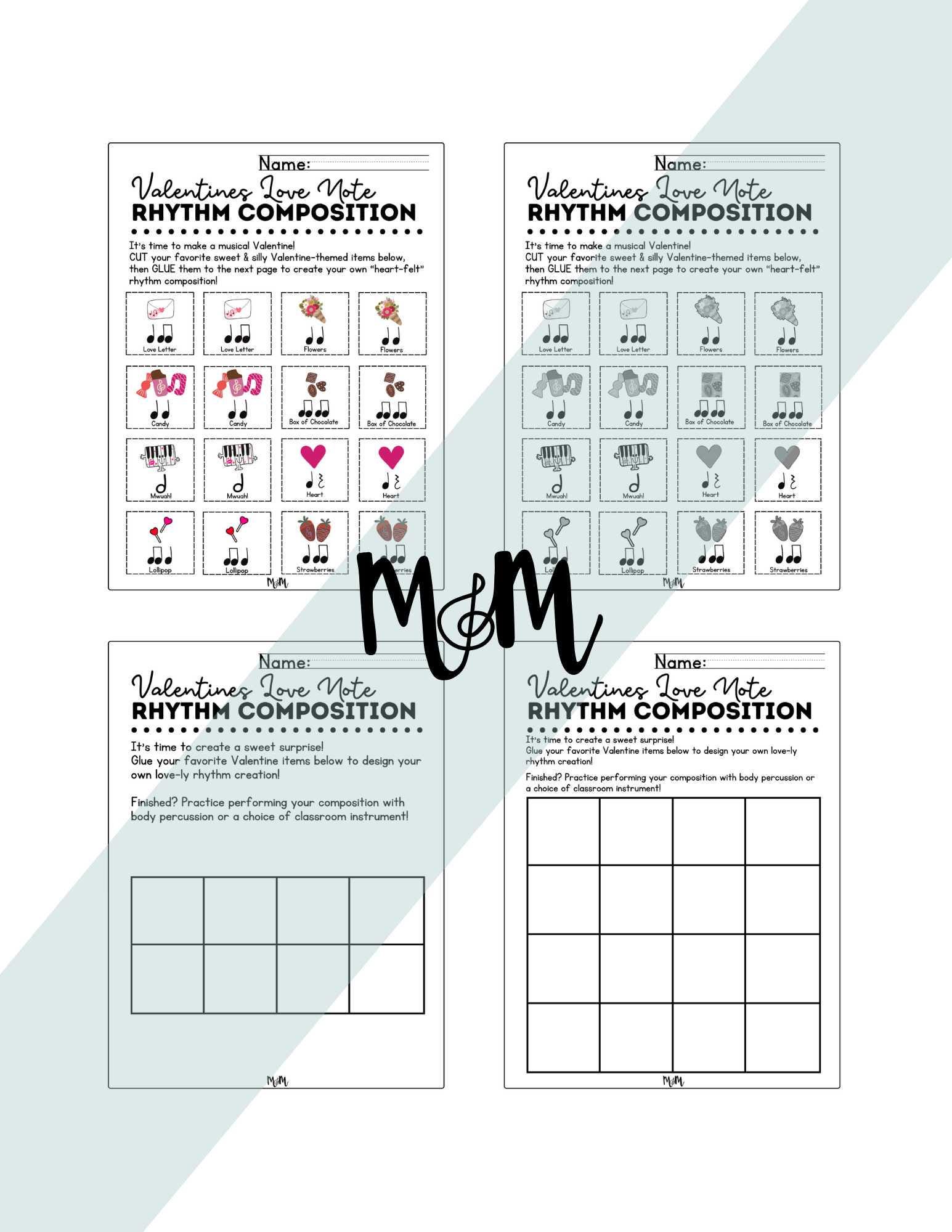 Valentines Day Cut & Glue | Rhythm Composition Activity | Level 1 ...