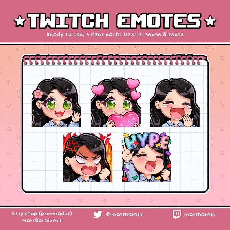 Twitch Emotes Cute Chibi Emoji Emotes For Streamers Black Etsy