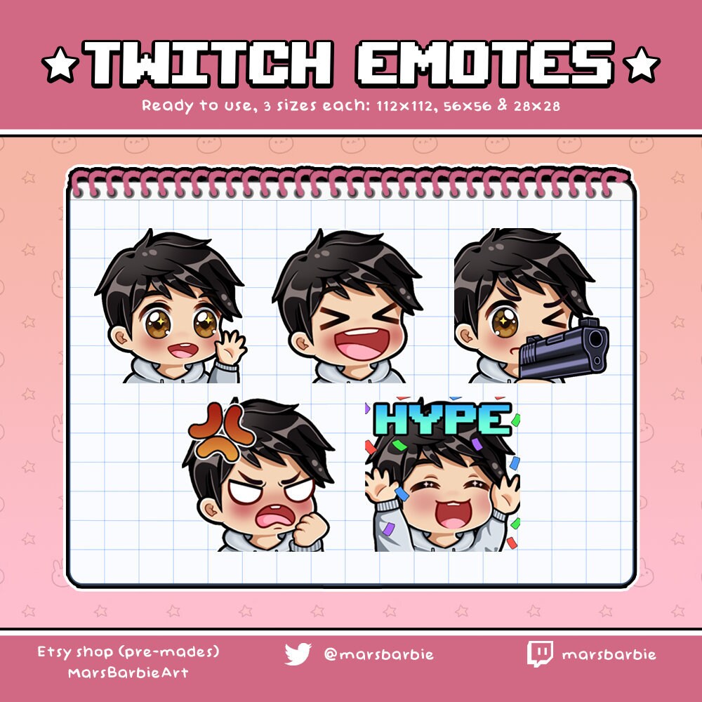 Twitch emotes // Boy chibi emoji emotes para streamers / Pelo - Etsy México