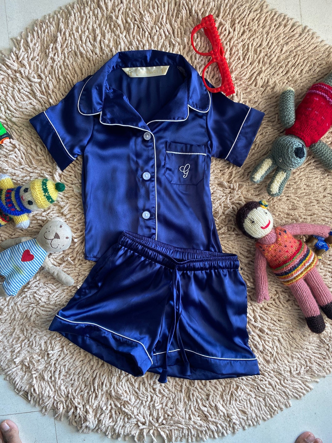 Navy Kid Pyjamas, Children Pjs, Flower Girl Pajamas, Flower Girl Robe ...