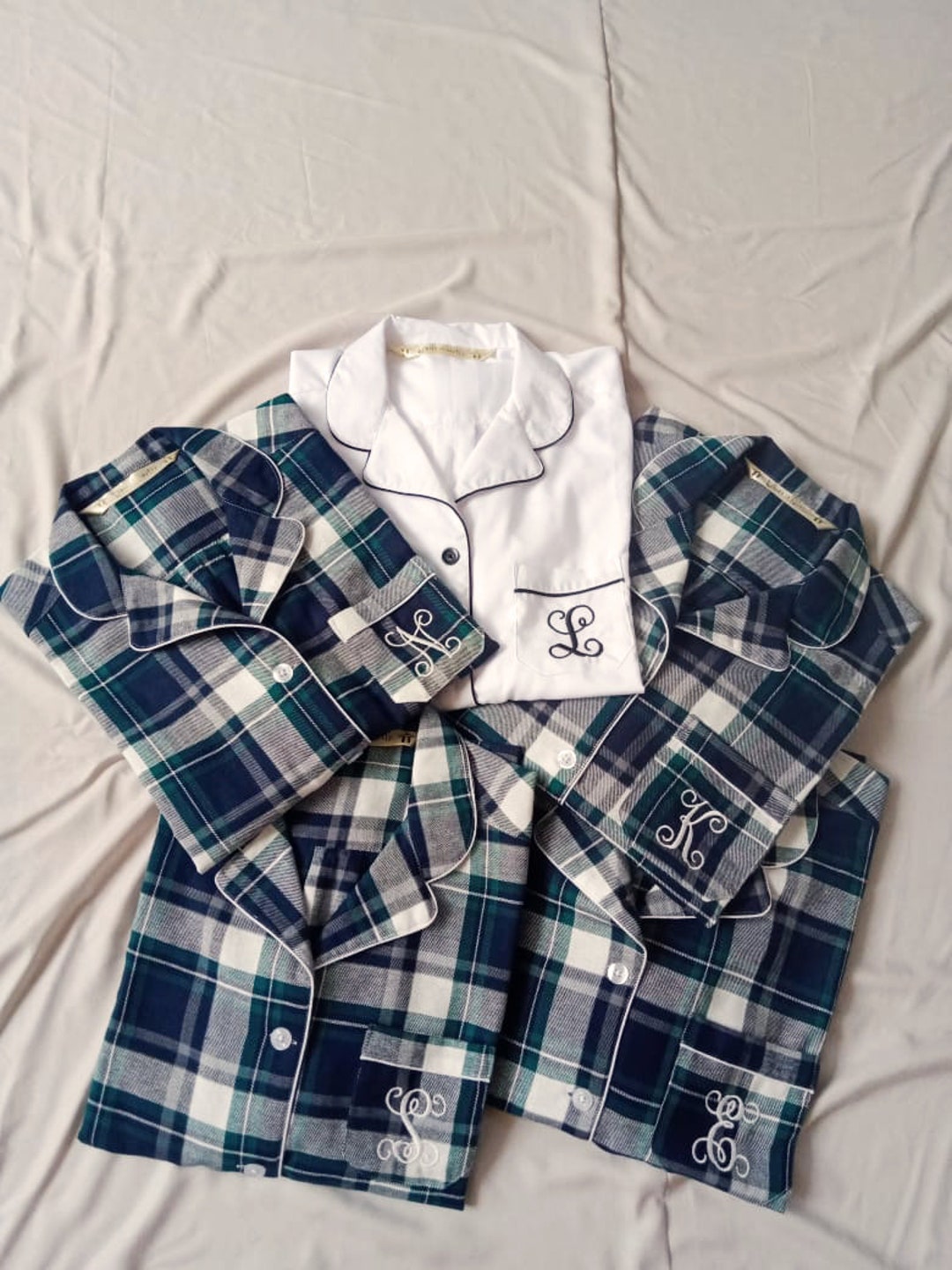 Blue Plaid Bridesmaid Pajamas Sets With Bride Pajamas and Flower Girl ...