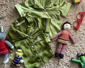 Green Satin Matching Bridesmaid Pajamas Shirt Short Pant Set - Etsy