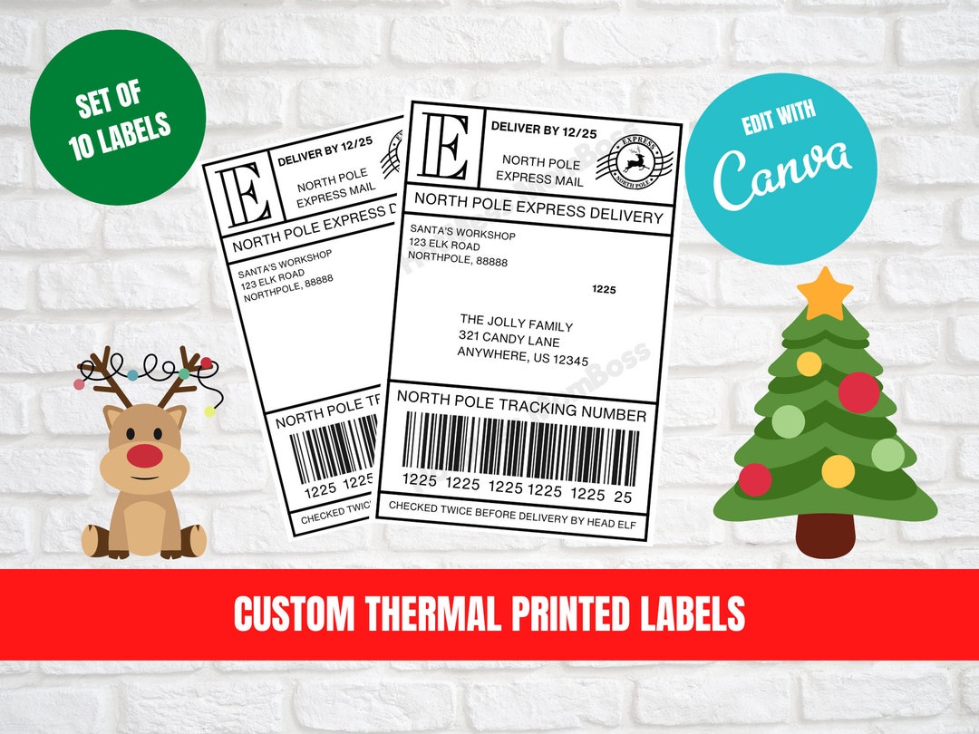 SET OF 10 North Pole Shipping Labels - CUSTOM 4x6 Thermal Printed ...