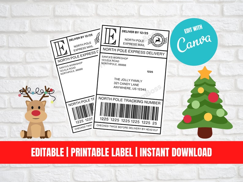 EDITABLE | PRINTABLE North Pole Shipping Label - Etsy