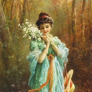 Vintage Girl With Edelweiss Cross Stitch Pattern: 19th Century Painting ...