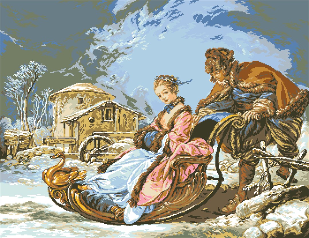 Vintage 'the Sledging' Cross Stitch Pattern: 19th Century Painting ...