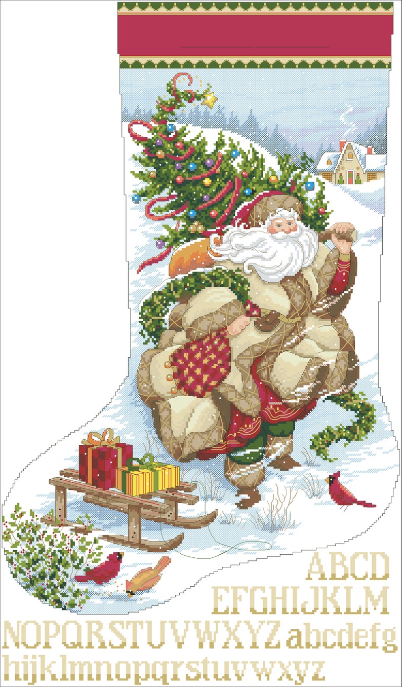 Vintage Santa Stocking Cross Stitch Pattern: Christmas Alphabet ...