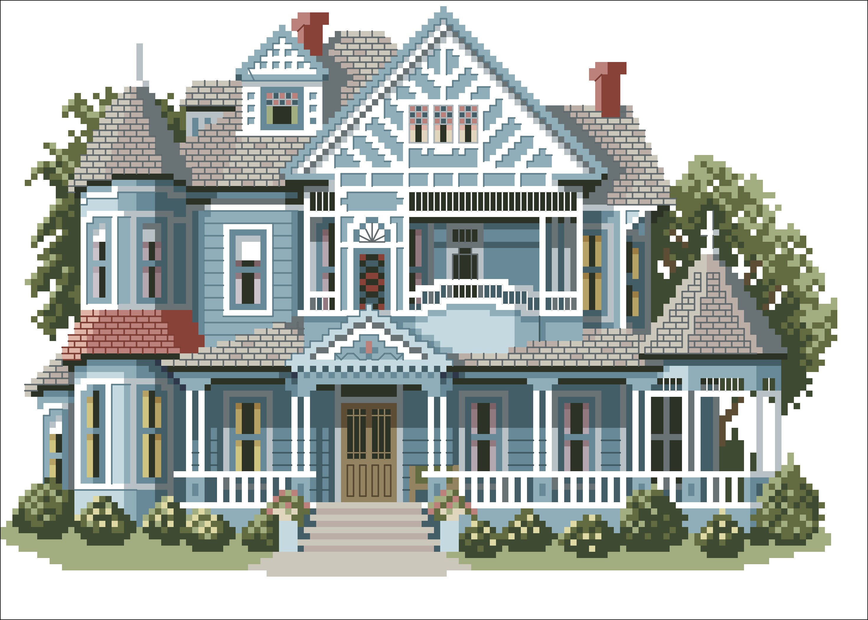 Vintage Cross Stitch Pattern Pdf House Ehrlich Lewis Home / Counted ...