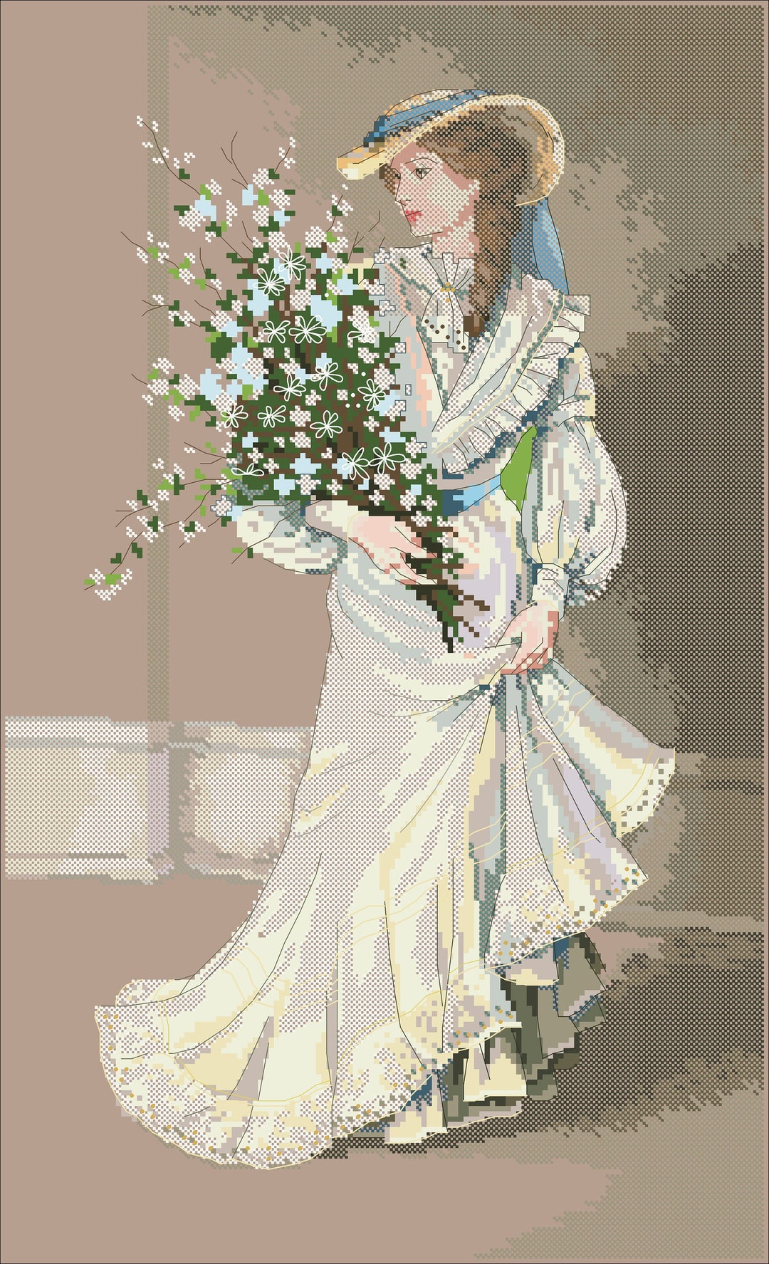 Vintage Victorian Lady Cross Stitch Pattern: 19th Century Painting ...