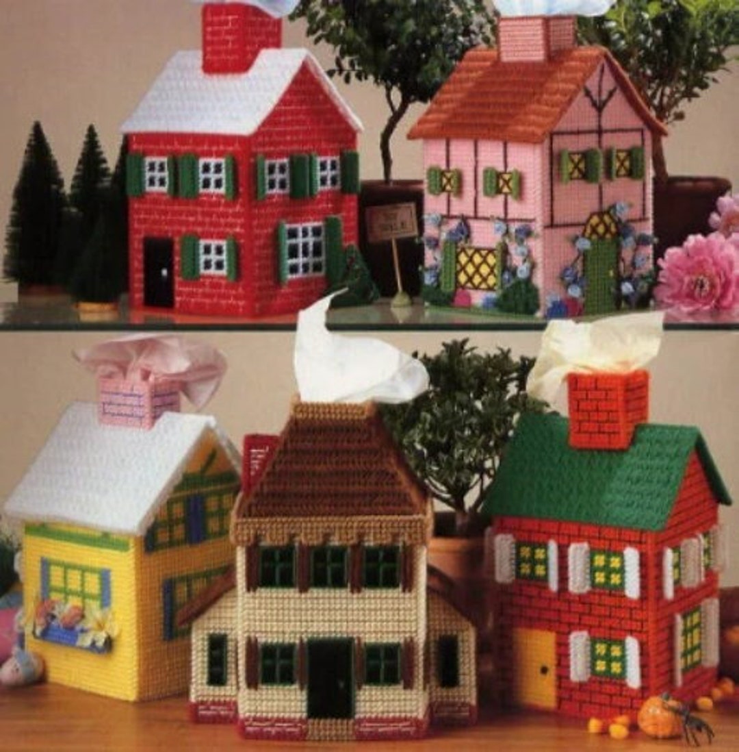 Tissue Box Houses / Pdf Vintage Plastic Canvas Pattern / Digital ...