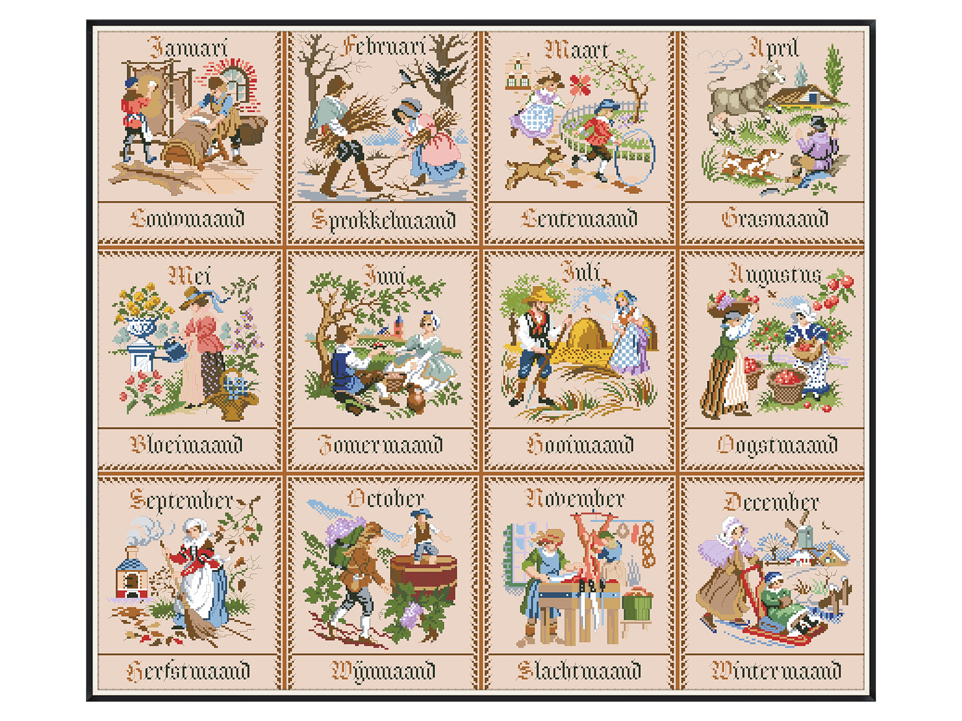 Victorian Country Life Calendar Cross Stitch Pattern: Antique Sampler ...