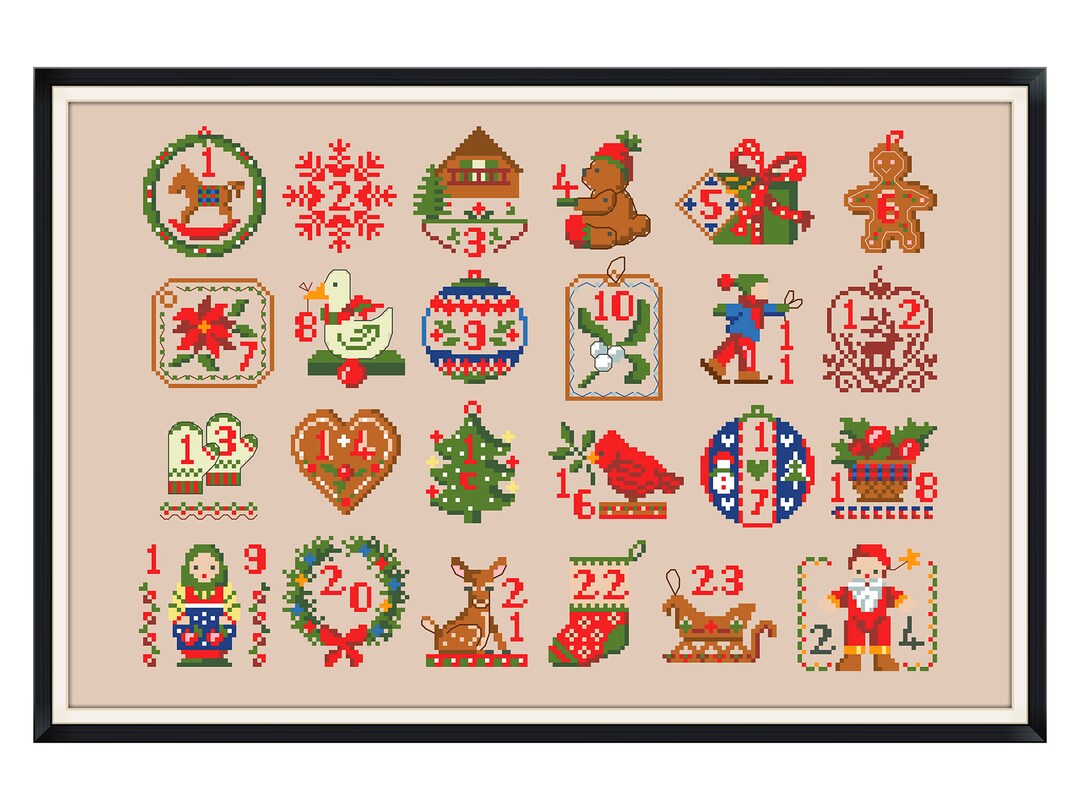 Vintage Cross Stitch Pdf / Christmas Sampler Advent Ornaments / Counted ...