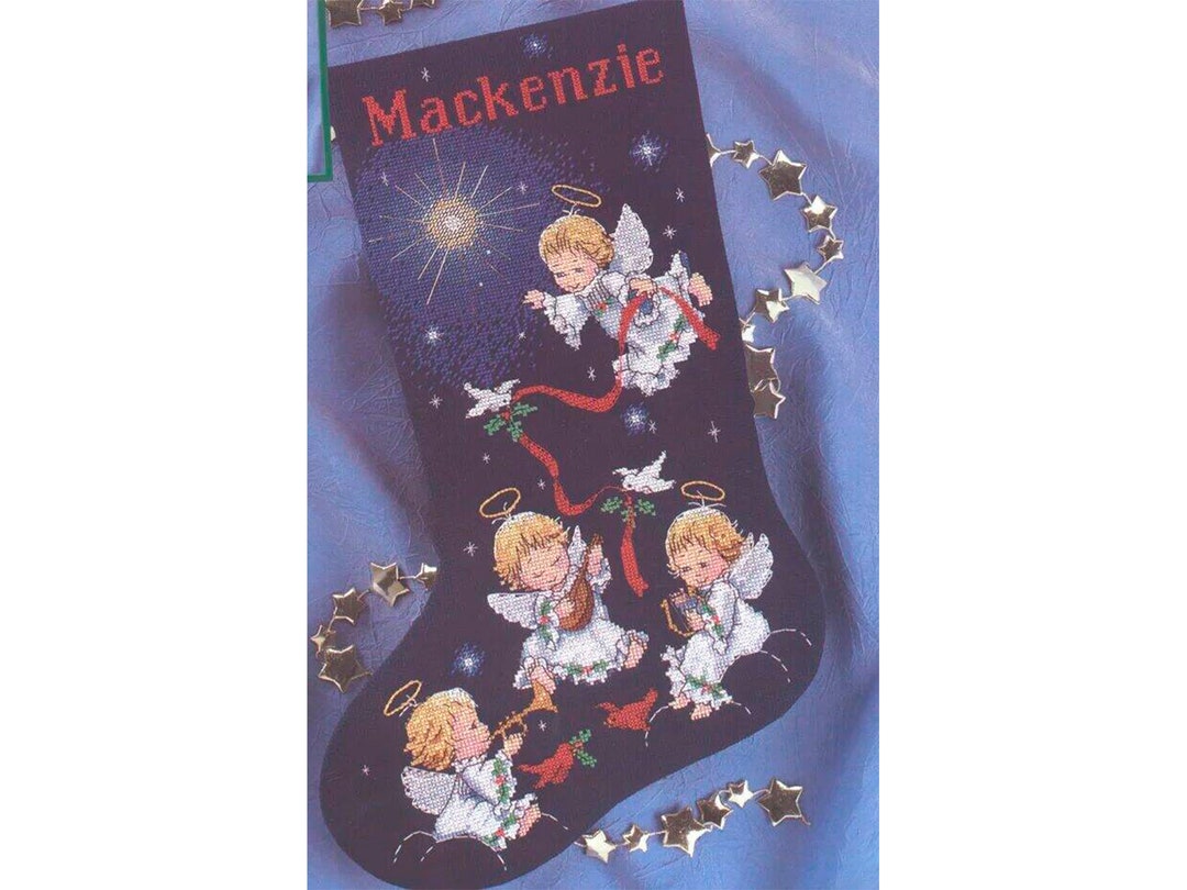 Vintage Christmas Stocking Cross Stitch Pattern: Angels & Alphabet ...