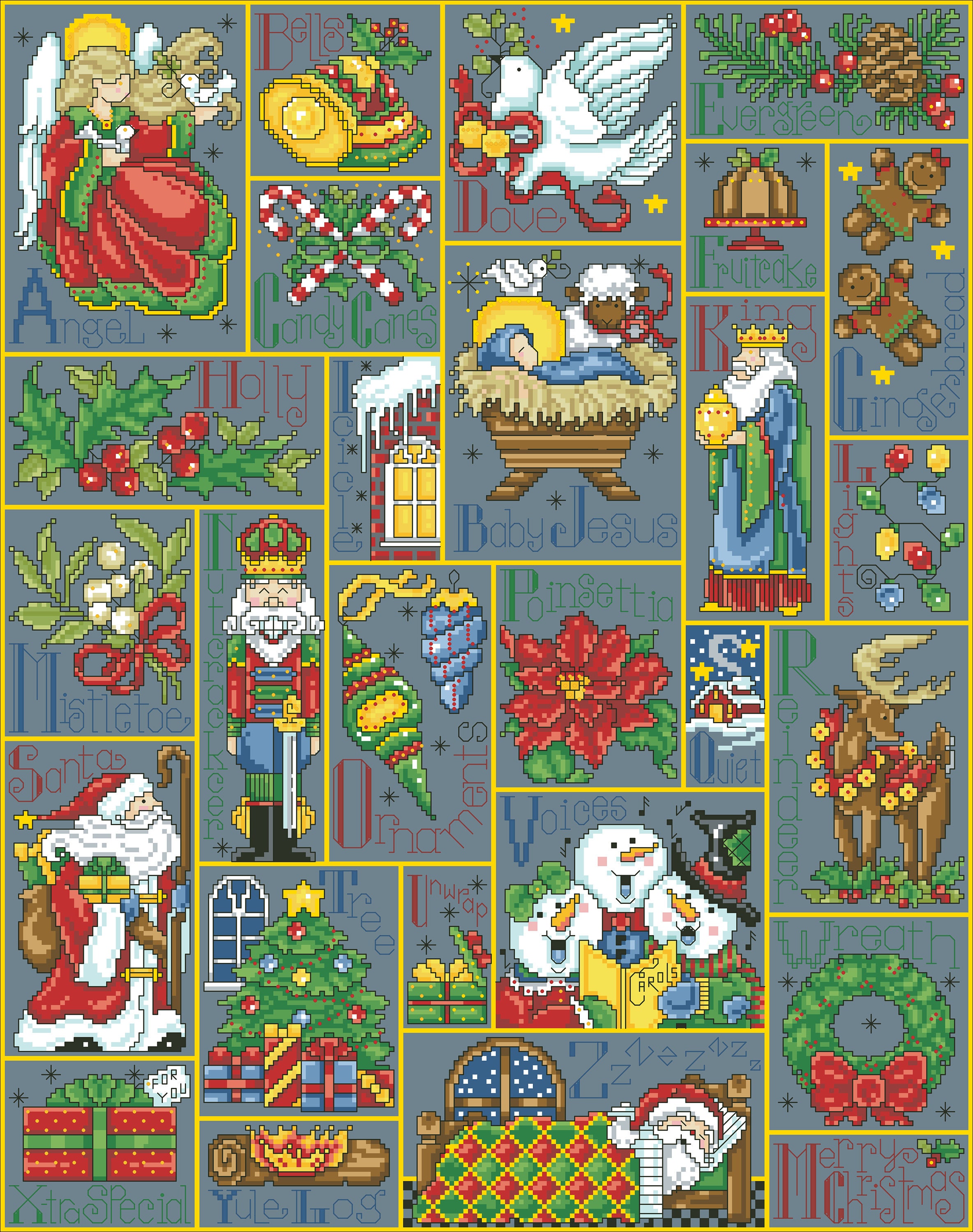 Vintage Cross Stitch Pdf / Christmas Sampler Alphabet Ornaments ...