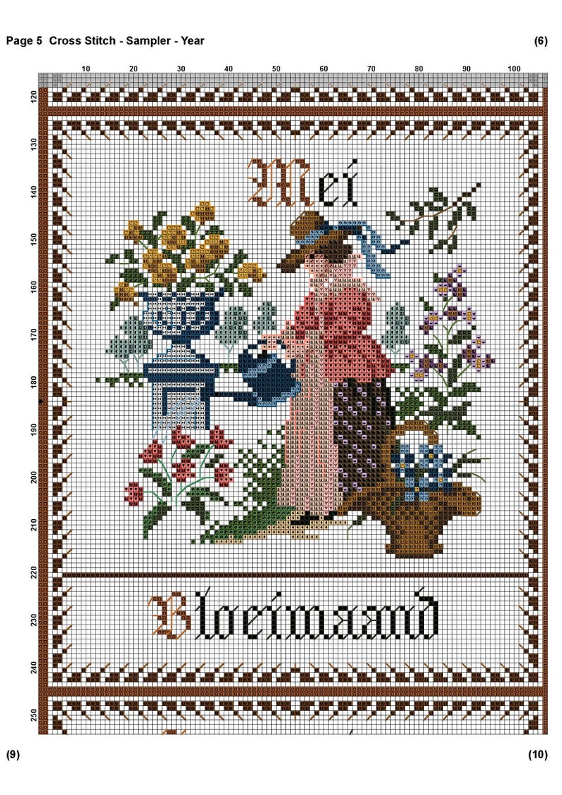 Victorian Country Life Calendar Cross Stitch Pattern: Antique Sampler ...