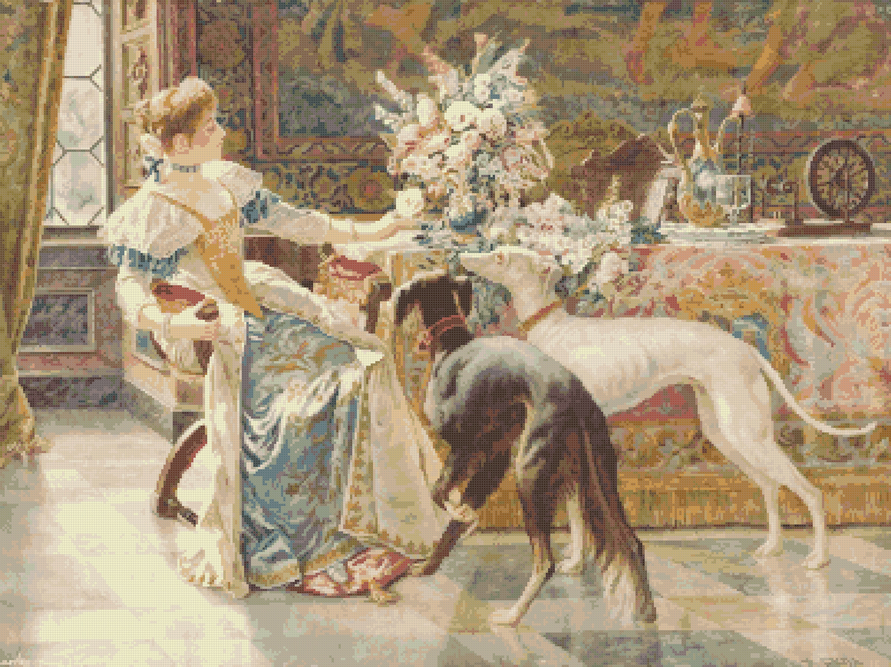 Vintage Lady With Greyhounds Cross Stitch Pattern: 19th Century ...