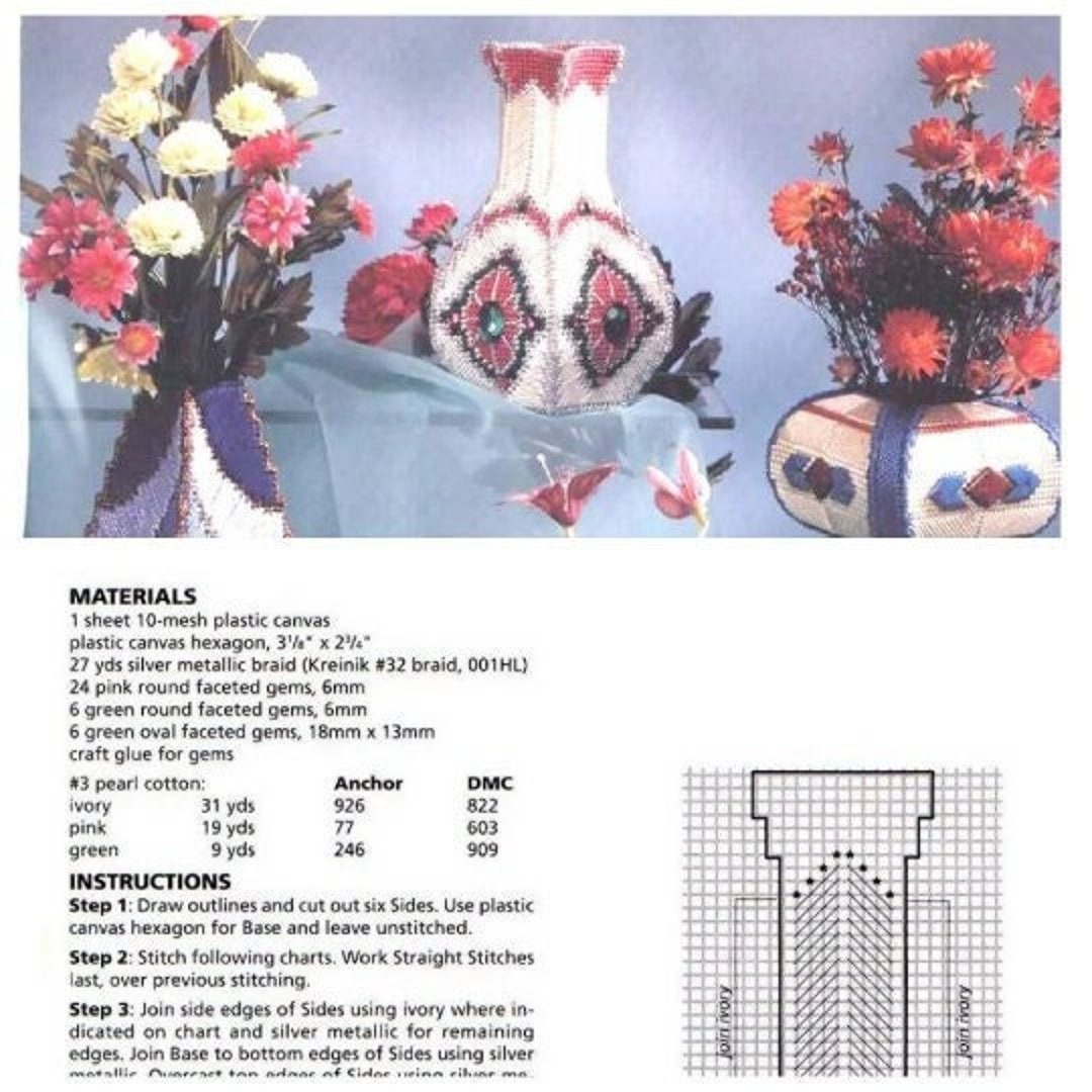 Vases / Pdf Vintage Plastic Canvas Pattern / Digital Instant Pattern ...