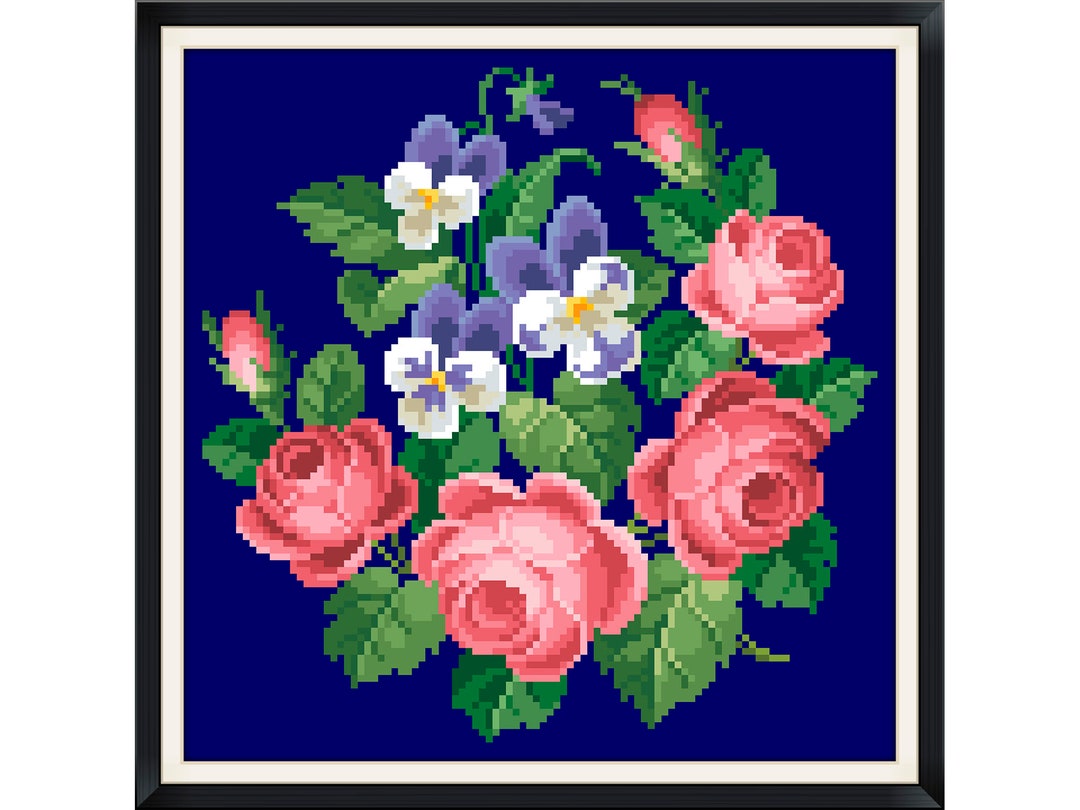 Berlin Woolwork - Antique Pattern - Vintage Cross Stitch Pdf - Flower ...