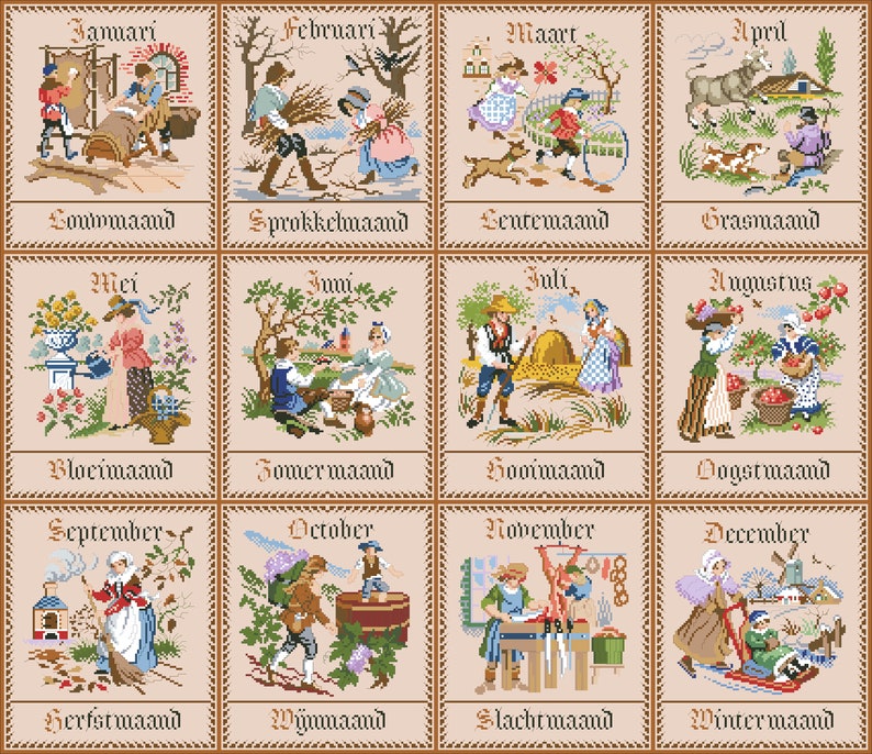 Sampler Cross Stitch Pdf Victorian Country Life Calendar / Counted ...