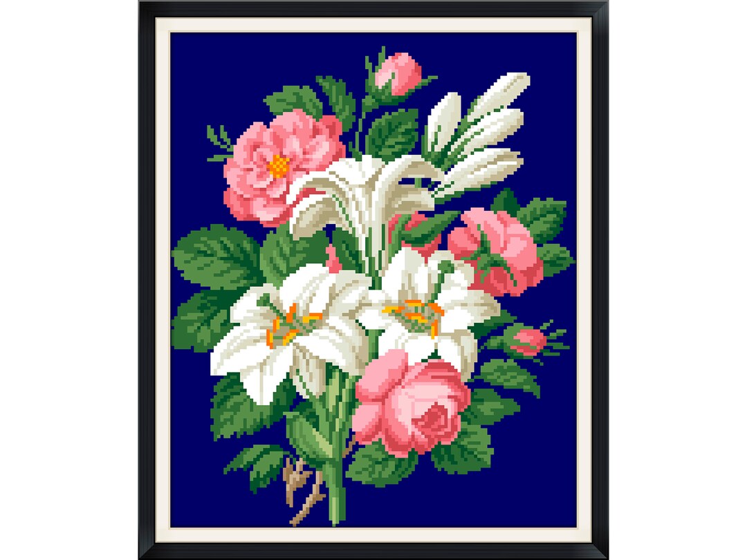 Berlin Woolwork- Antique Pattern- Vintage Cross Stitch Pdf- Flower ...