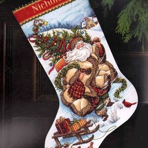 Vintage Santa Stocking Cross Stitch Pattern: Christmas Alphabet ...