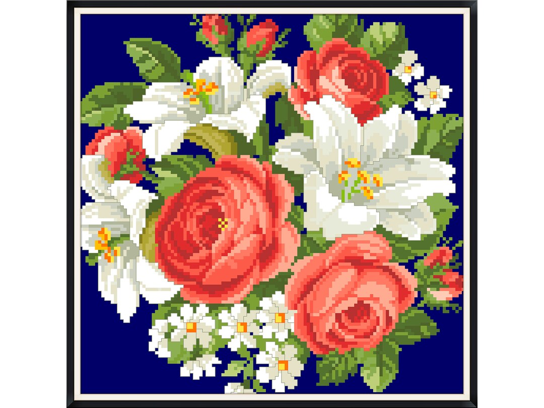 Berlin Woolwork- Antique Pattern- Vintage Cross Stitch Pdf- Flower ...