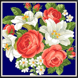 Berlin Woolwork- Antique Pattern- Vintage Cross Stitch Pdf- Flower ...