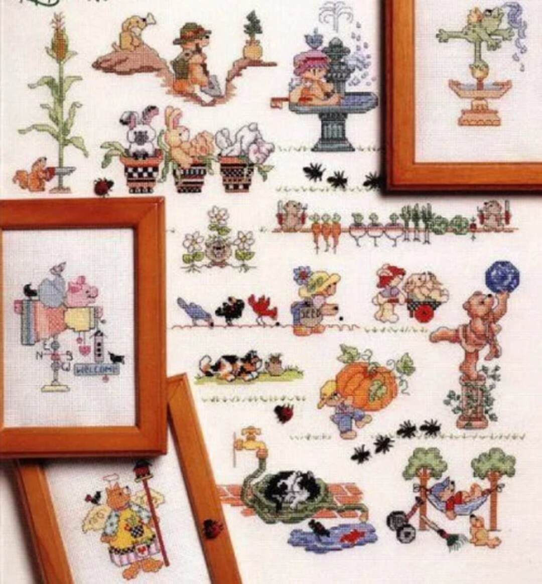Garden Giggles / Pdf Vintage Cross Stitch Counted Pattern / Digital ...