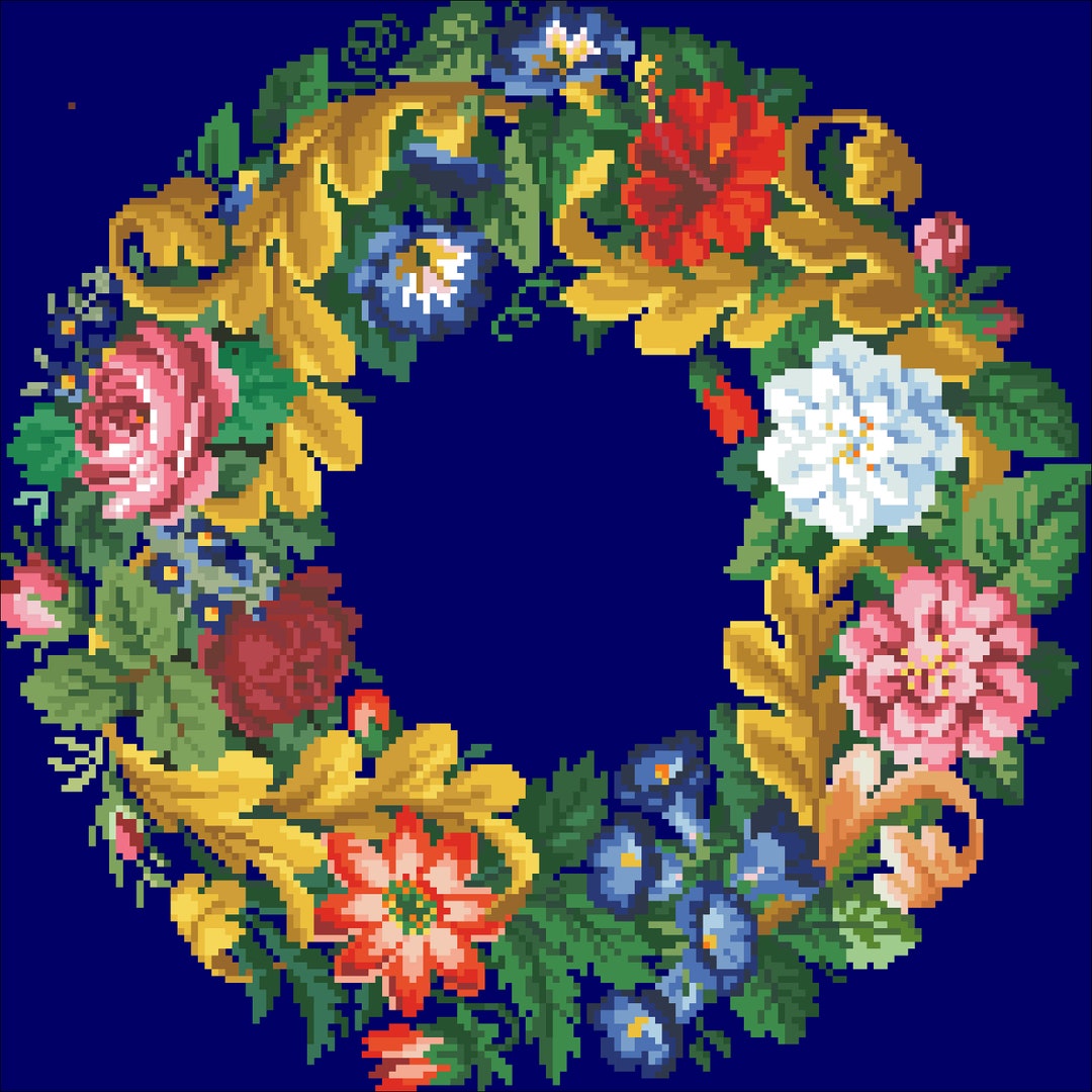 Berlin Woolwork - Antique Pattern - Vintage Cross Stitch Pdf - Flower ...