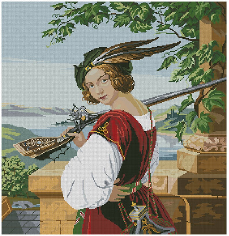 Victorian Hunter Cross Stitch Pattern: Berlin Woolwork Embroidery ...