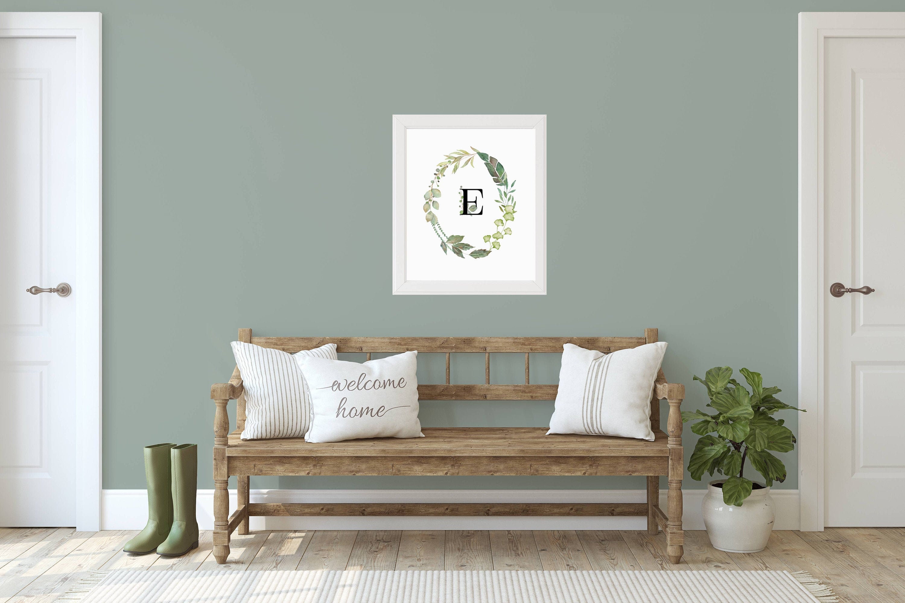 Botanical Custom Initial Artwork Watercolor Print Greenery - Etsy