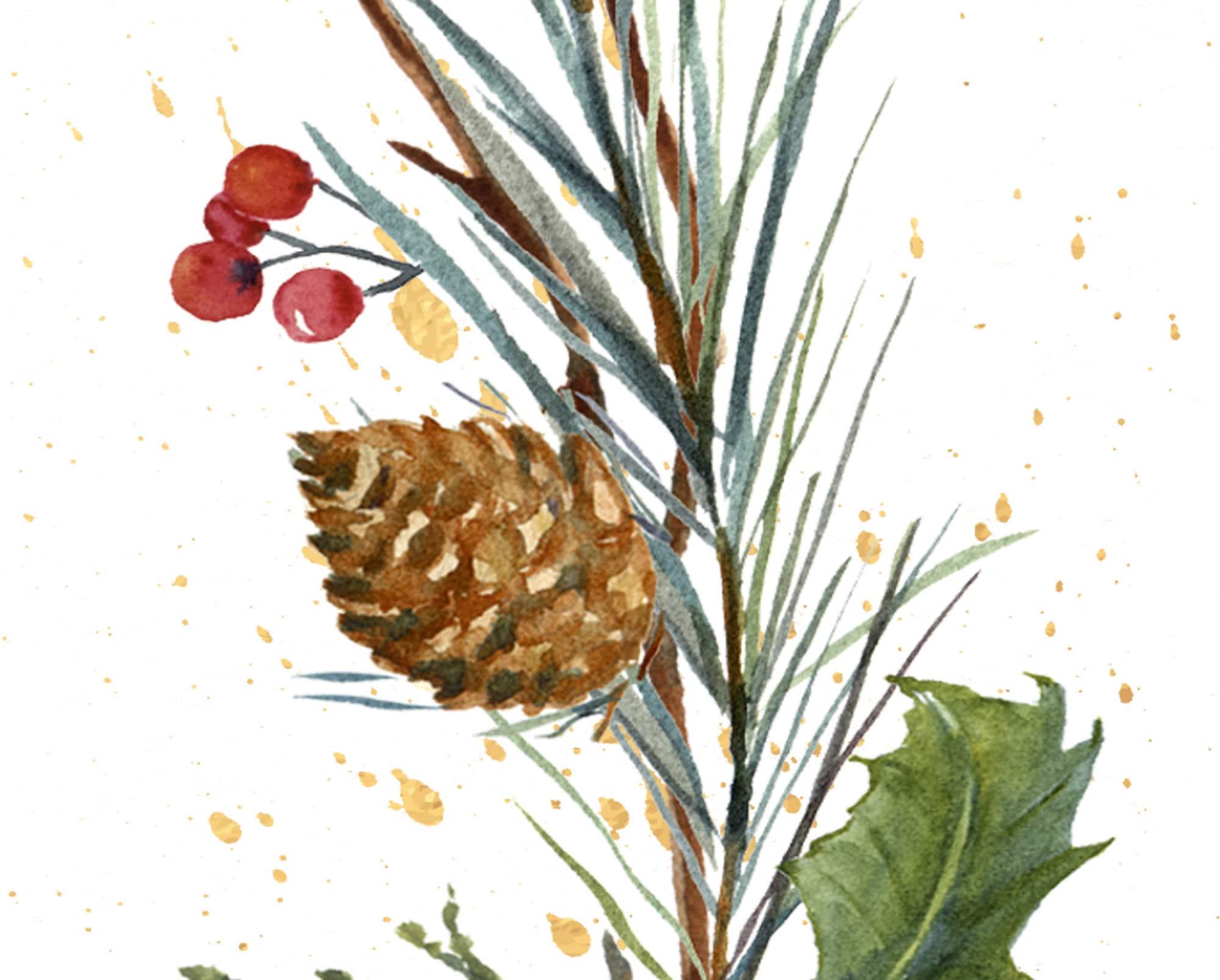 Winter Botanical Christmas Greenery Watercolor Christmas - Etsy