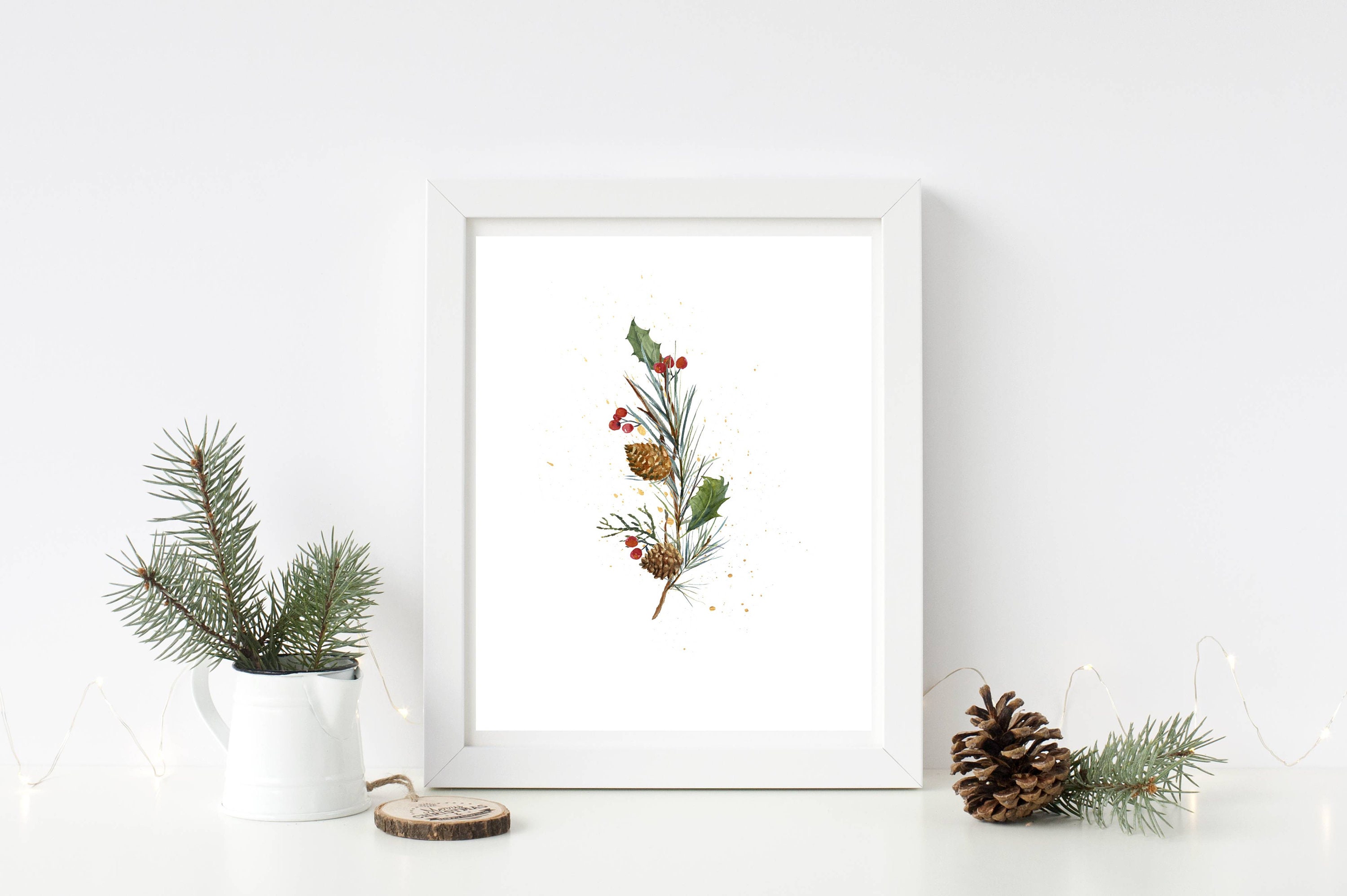 Winter Botanical Christmas Greenery Watercolor Christmas - Etsy