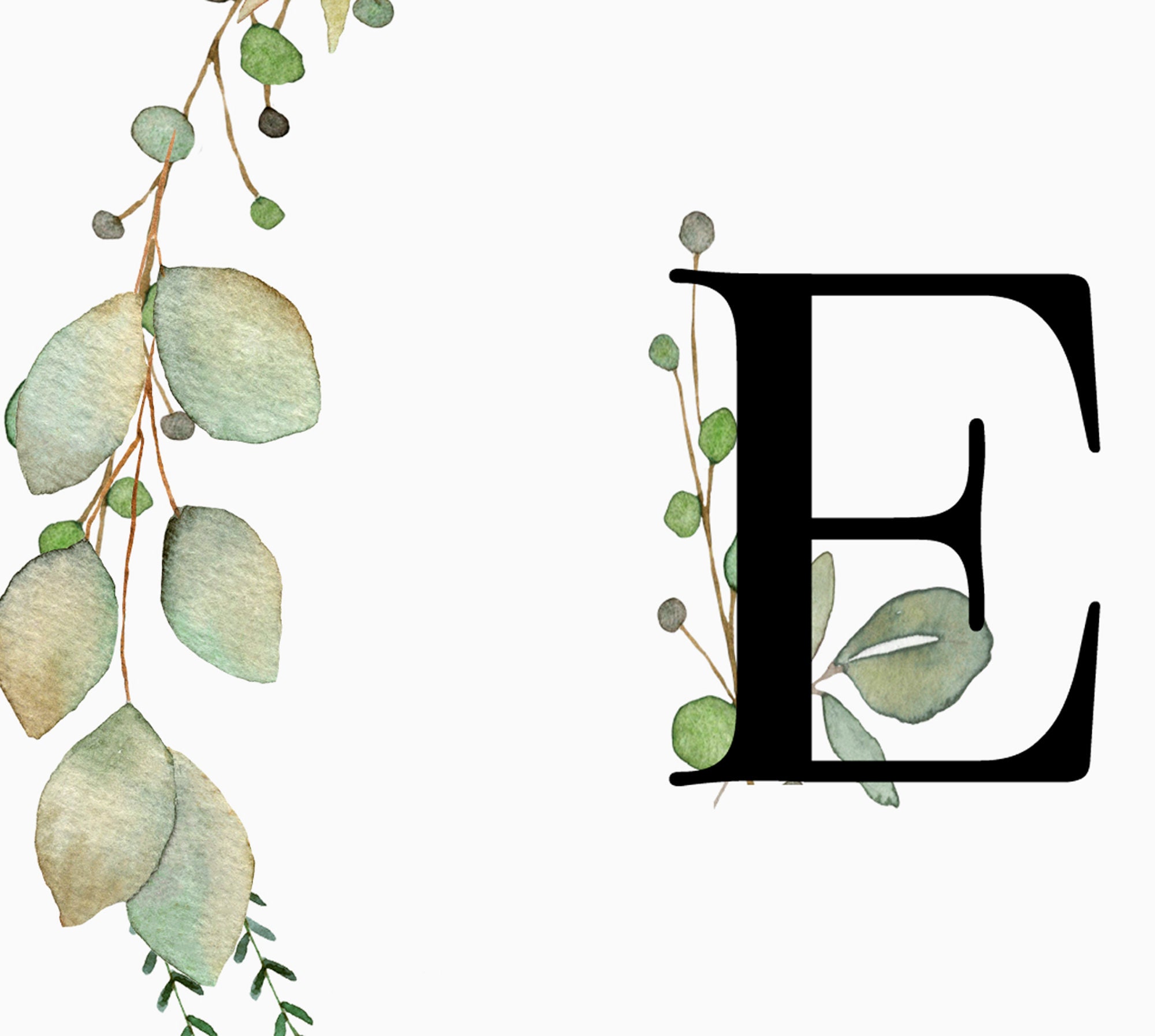 Botanical Custom Initial Artwork Watercolor Print Greenery - Etsy