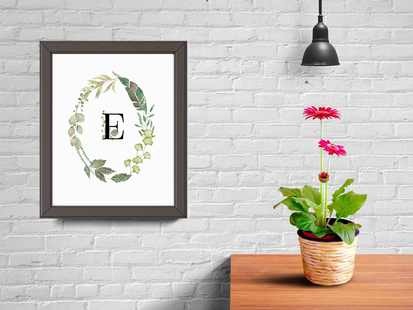 Botanical Custom Initial Artwork Watercolor Print Greenery - Etsy