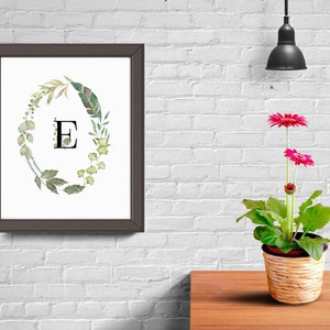 Botanical Custom Initial Artwork Watercolor Print Greenery - Etsy