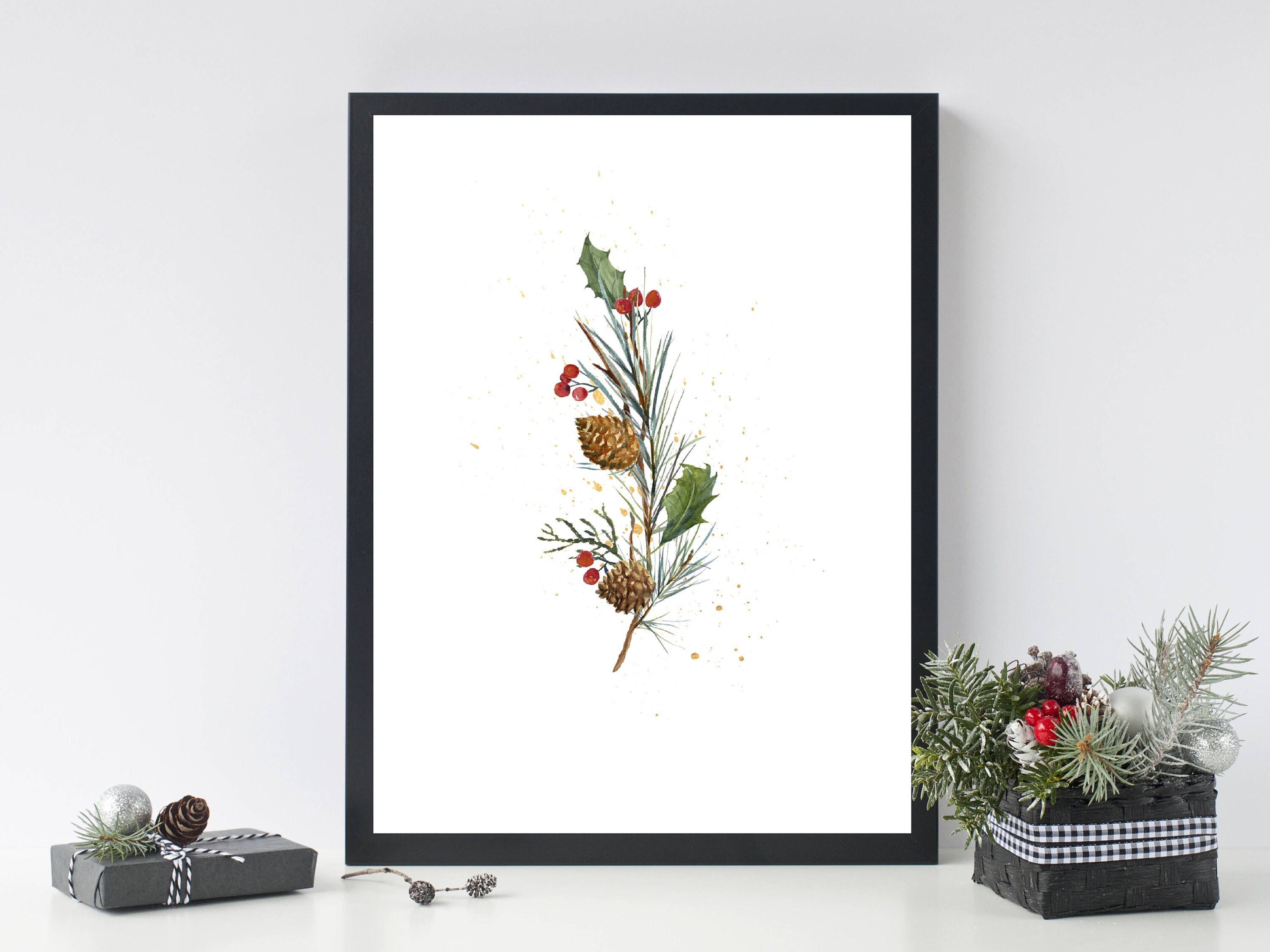 Winter Botanical Christmas Greenery Watercolor Christmas - Etsy