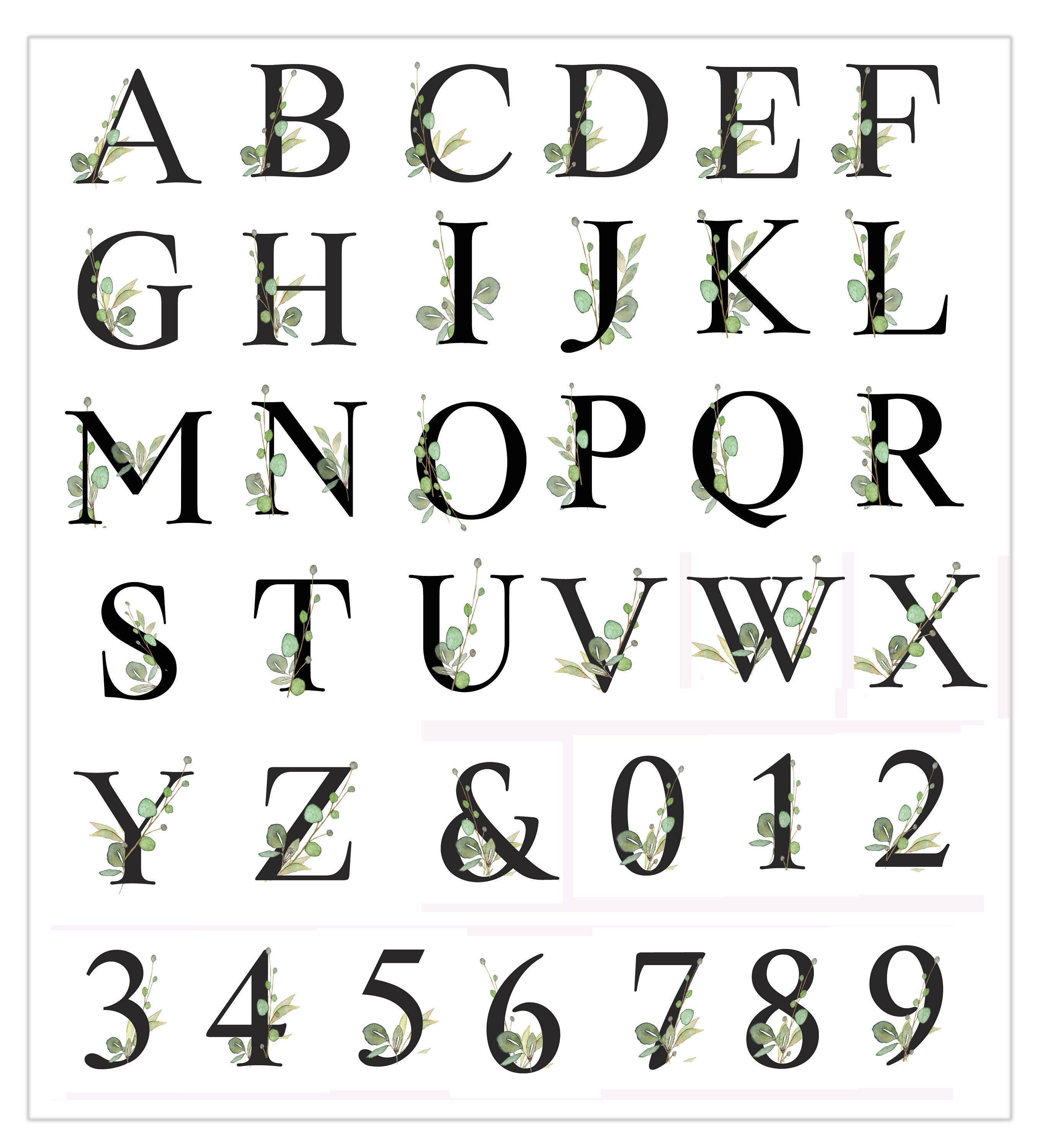 Botanical Custom Initial Artwork Watercolor Print Greenery - Etsy