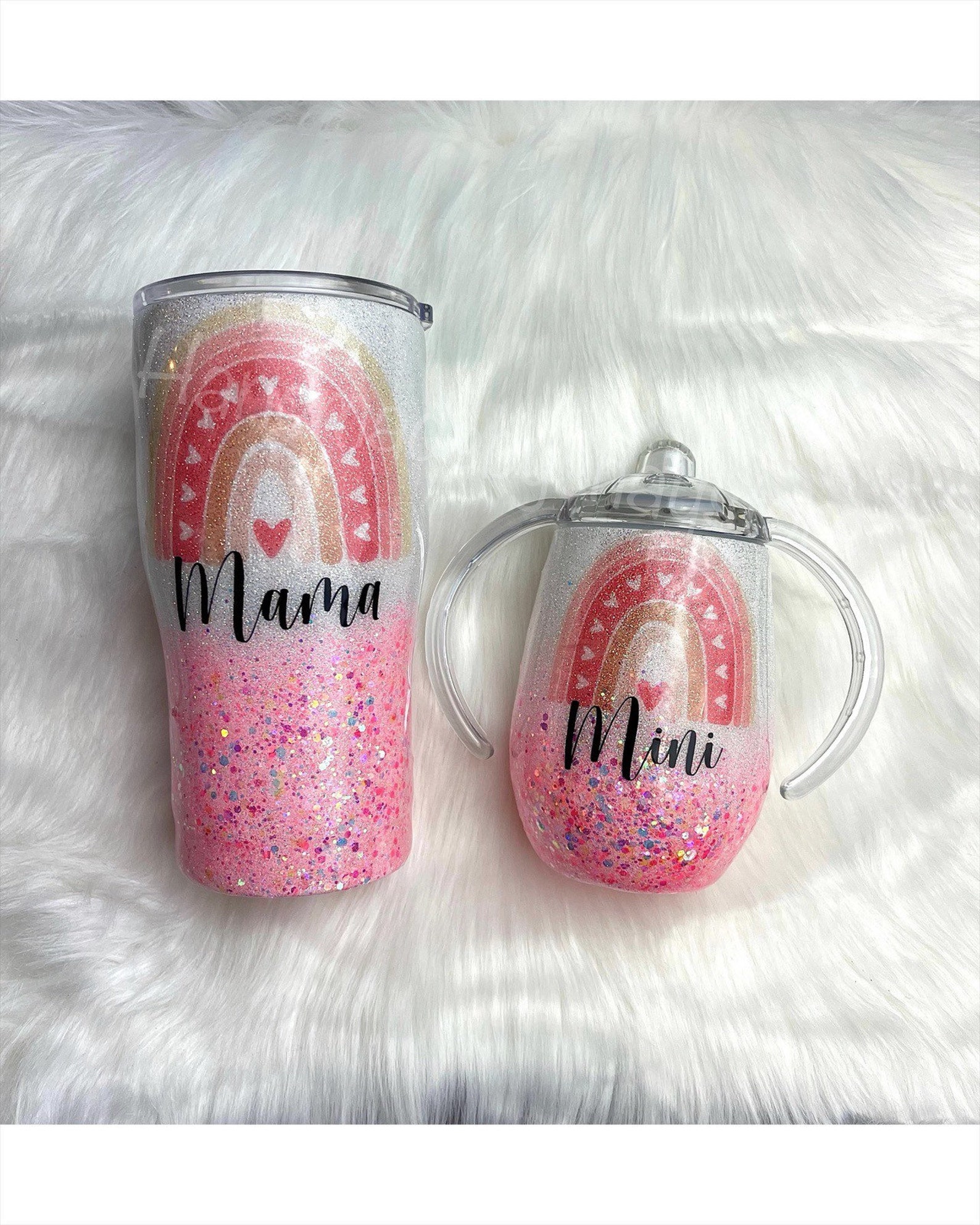 Mommy And Me Tumbler Set Mommy And Me Tumblers Rainbow Etsy