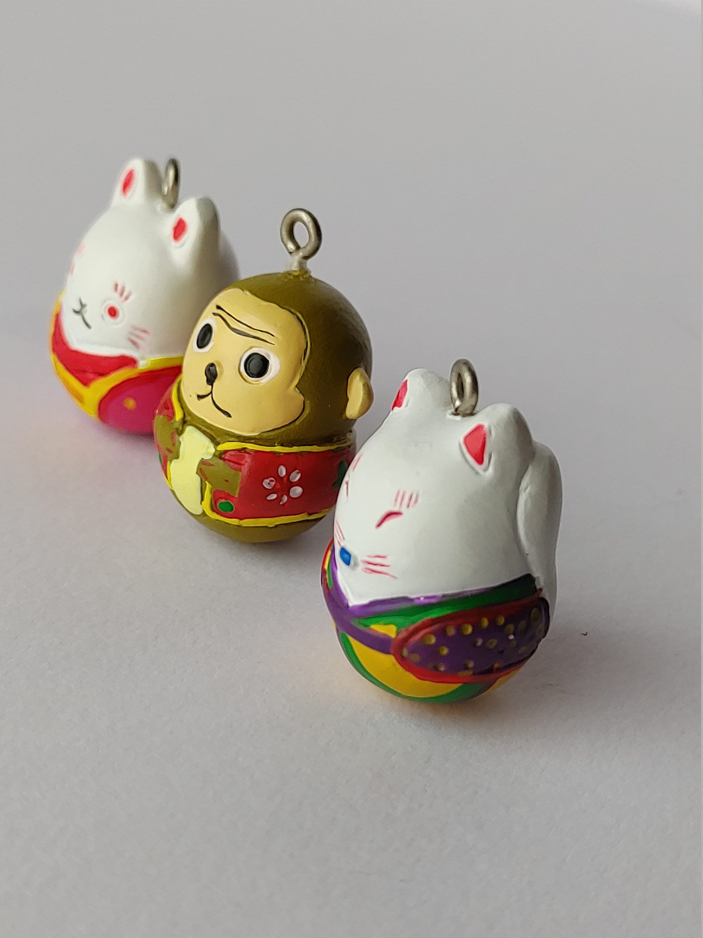 Japanese Lucky Animals Fox Monky Rabbit Tiny Wobbling Ornament Kawii ...