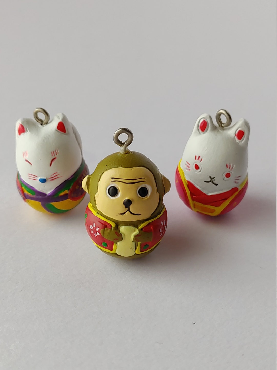 Japanese Lucky Animal’s Fox Monky Rabbit Tiny Wobbling Ornament Kawii ...