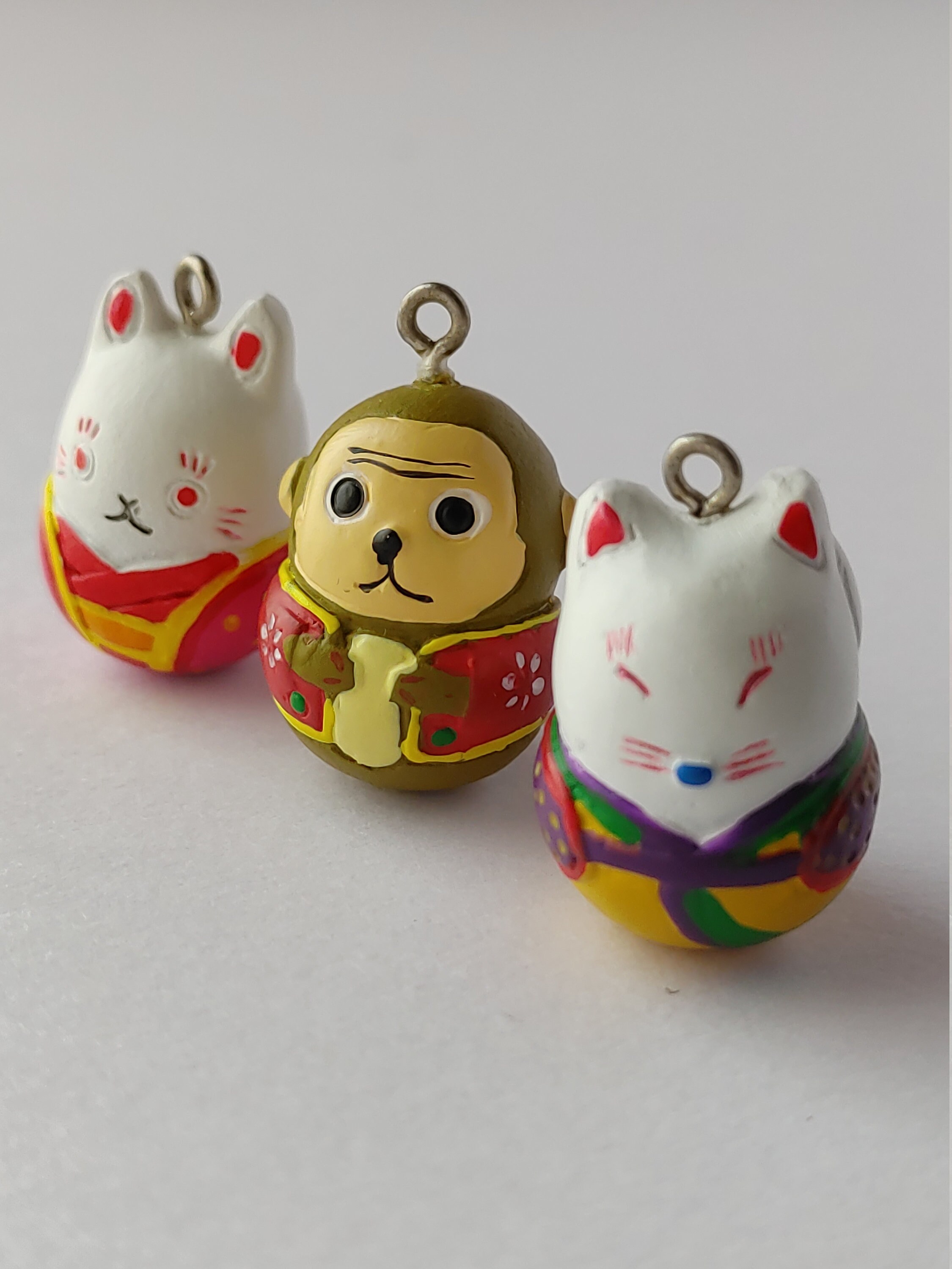 Japanese Lucky Animals Fox Monky Rabbit Tiny Wobbling Ornament Kawii ...