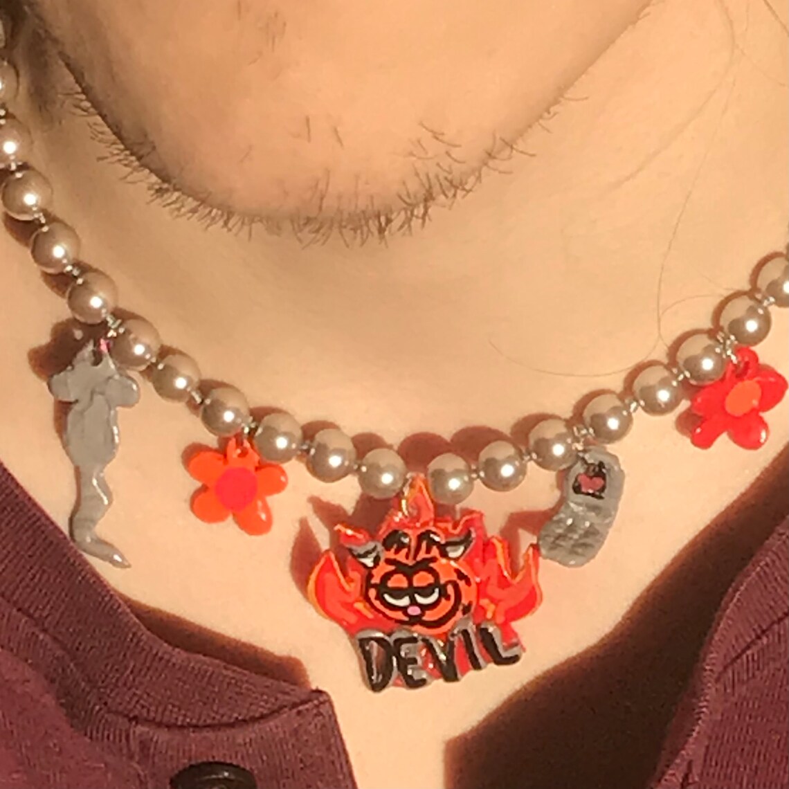 Garfield Angel and Devil Charm Pearl Necklaces - Etsy UK