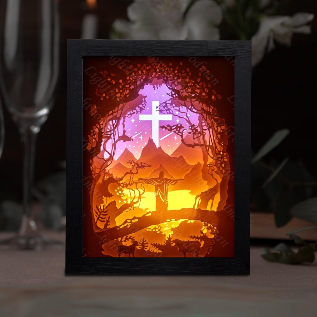 Jesus Paper Cut Light Box Shadow Box Gift Gift for Him Anniversary Gift ...