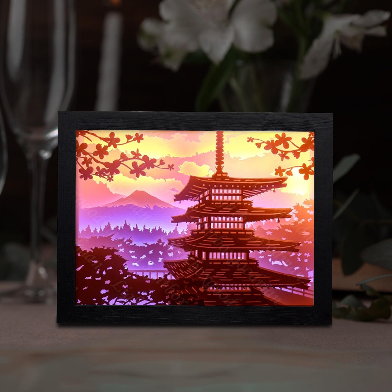 Japanese Pagoda Paper Cut Light Box, Gift for Him Anniversary Gift ...